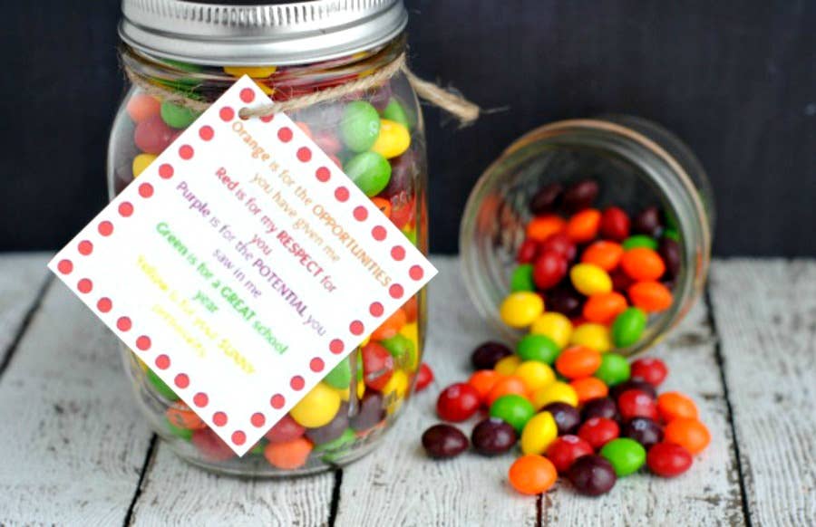 Mason Jar Skittles Teacher Appreciation Gift - Parade Home & Garden